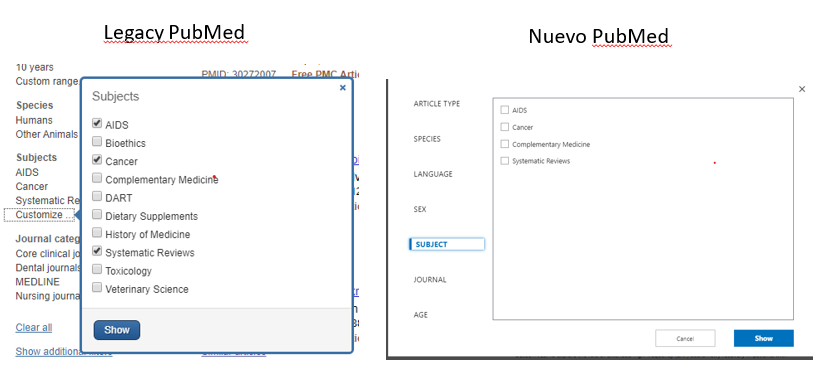 Filtros de búsqueda en PubMed: cambios del nuevo vs. legacy PubMed – BiblioGETAFE